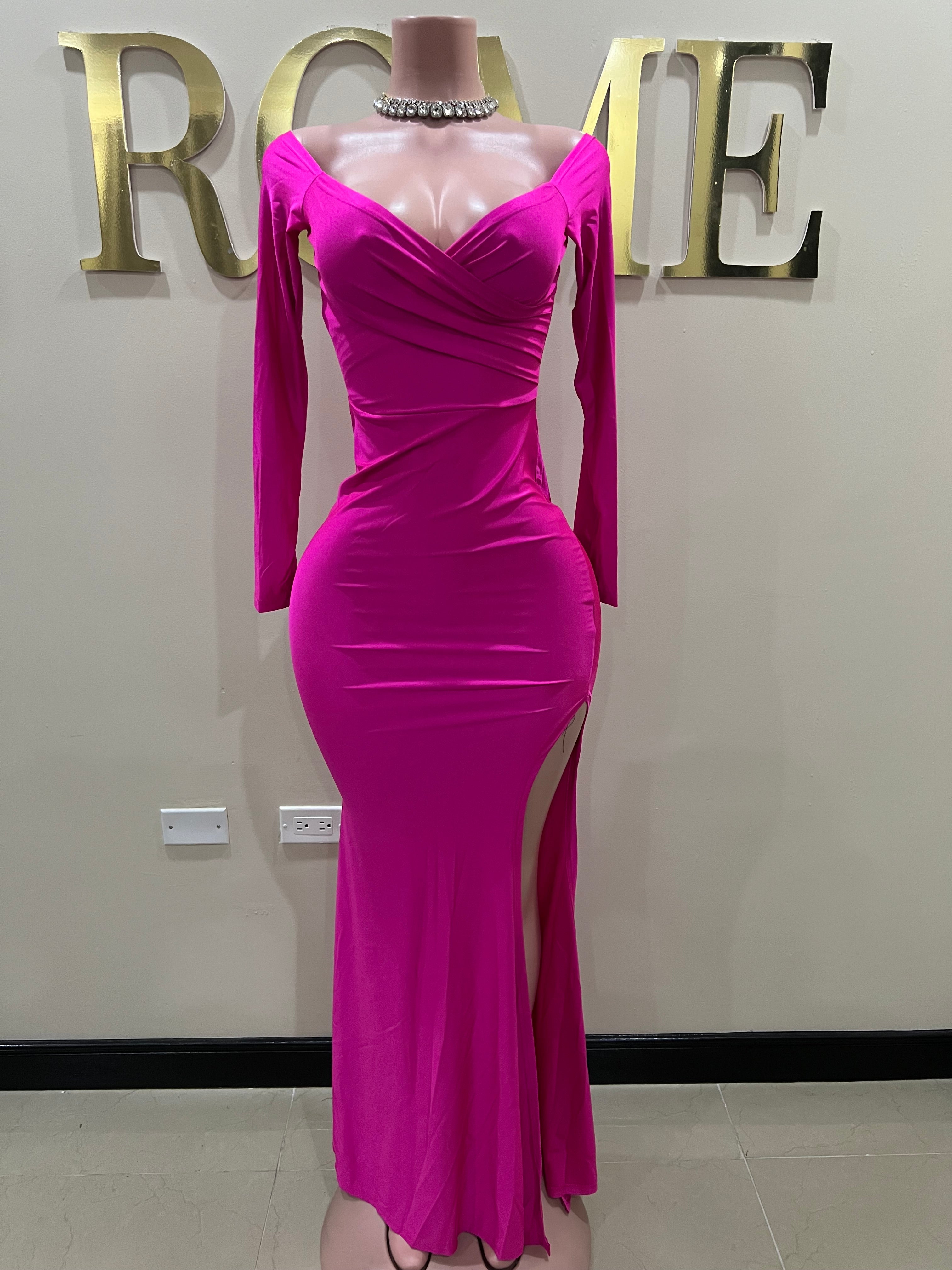Kerry Long Sleeve Dress (Bright Pink) – Rome Fashion House